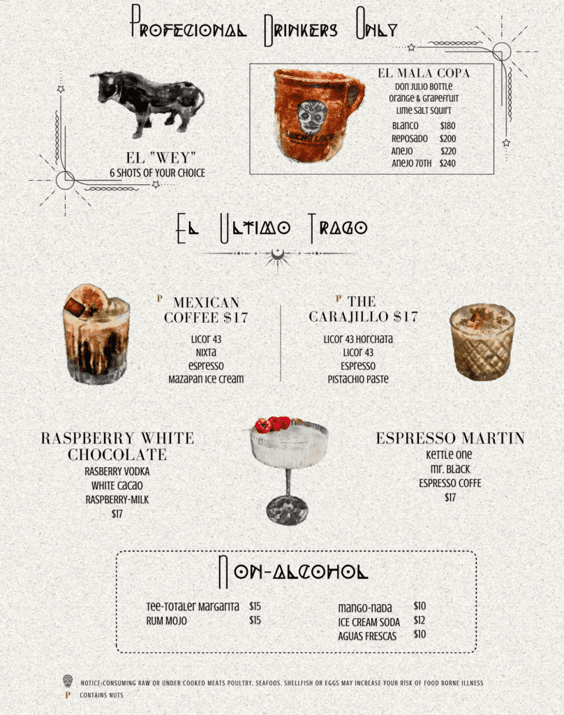 Menu - Variety Cocktail Menu Las Vegas - Mucho Loco