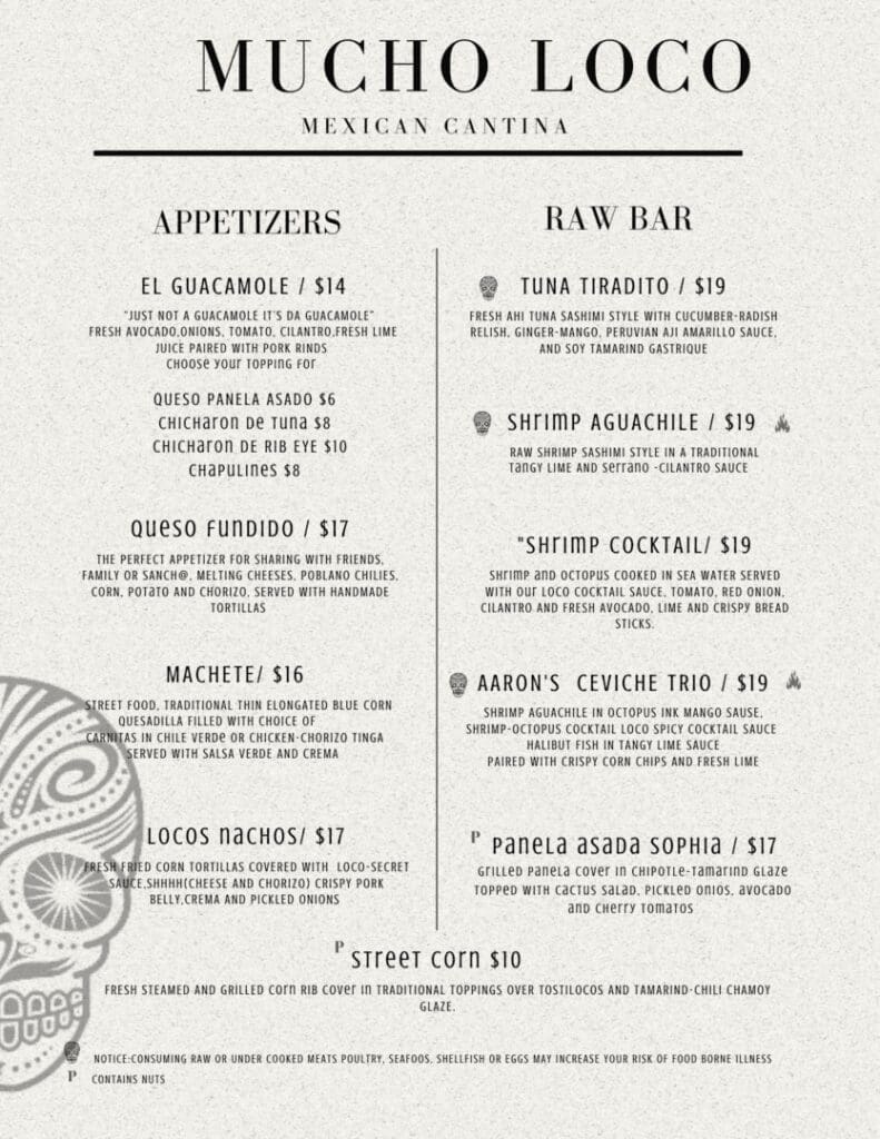 Menu - Variety Cocktail Menu Las Vegas - Mucho Loco